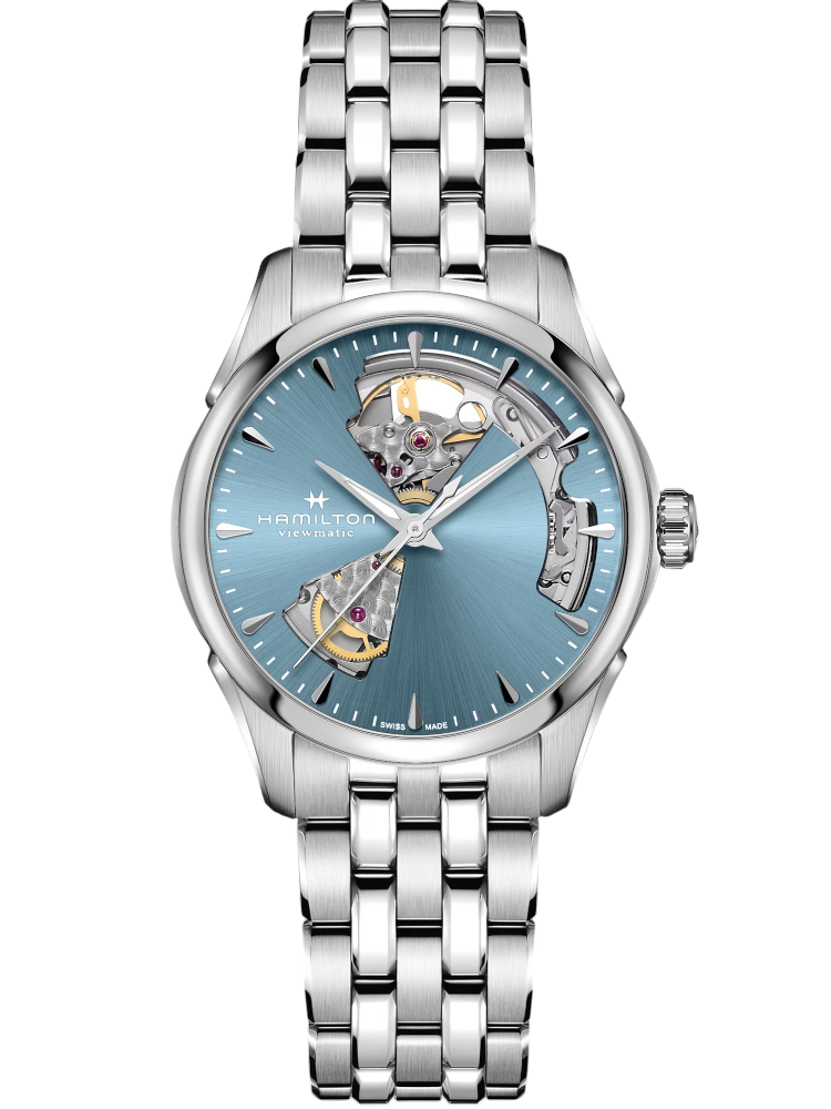HAMILTON Jazzmaster Open Heart Lady Auto Silver Stainless Steel Bracel ...